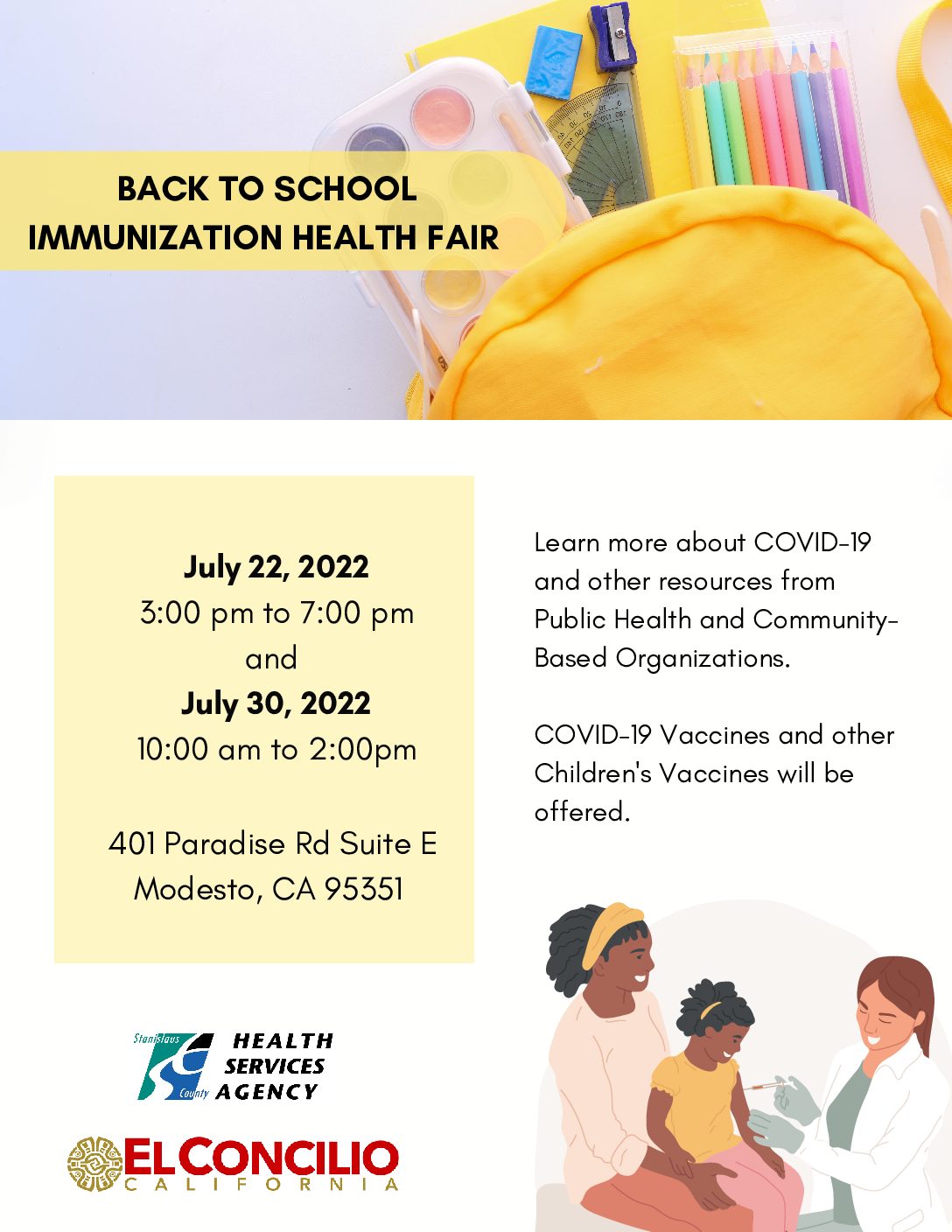 Back to School Immunization Health Fair - HPSJ/MVHP