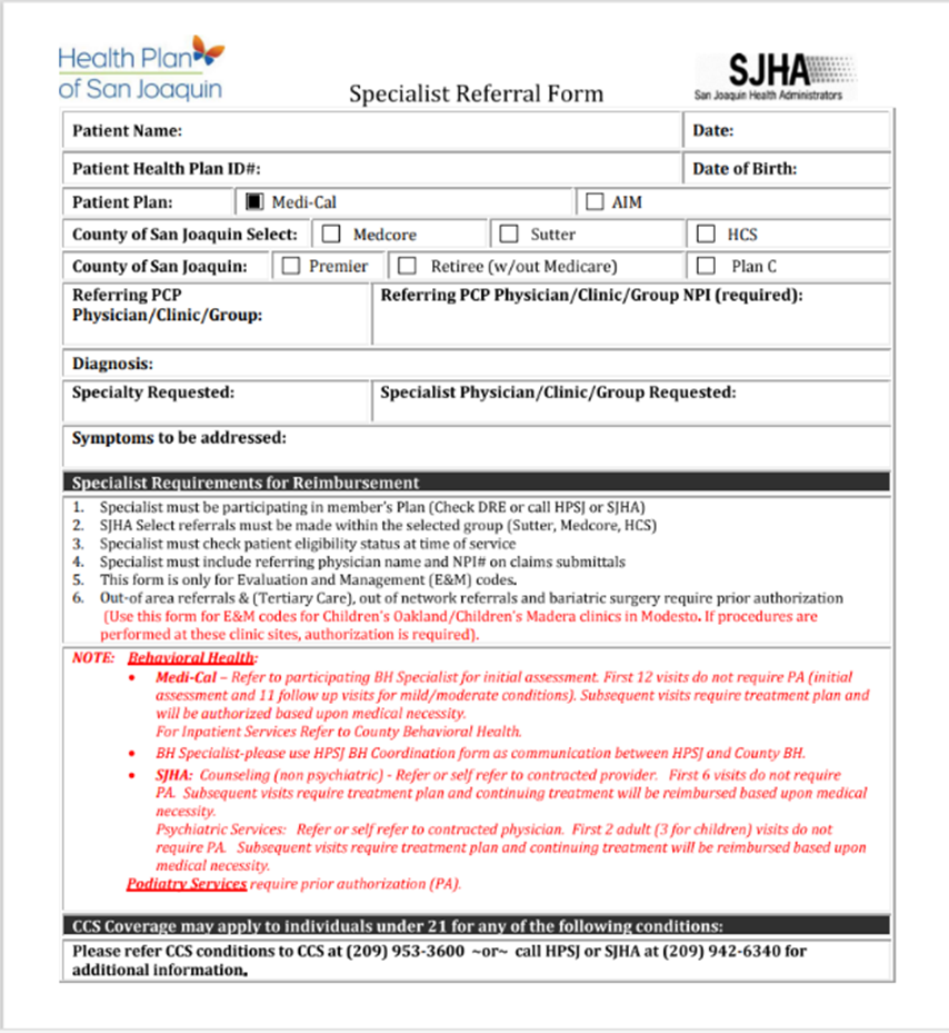 Specialist Referral Form No Longer Required - Alerts